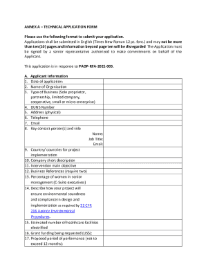 Fillable Online ANNEX ATECHNICAL APPLICATION FORM Please use the ... Fax Email Print - pdfFiller