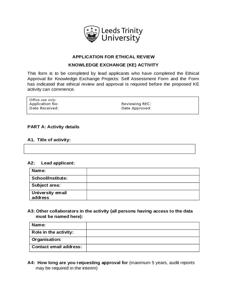 Knowledge Exchange Ethics Application Doc Template | pdfFiller