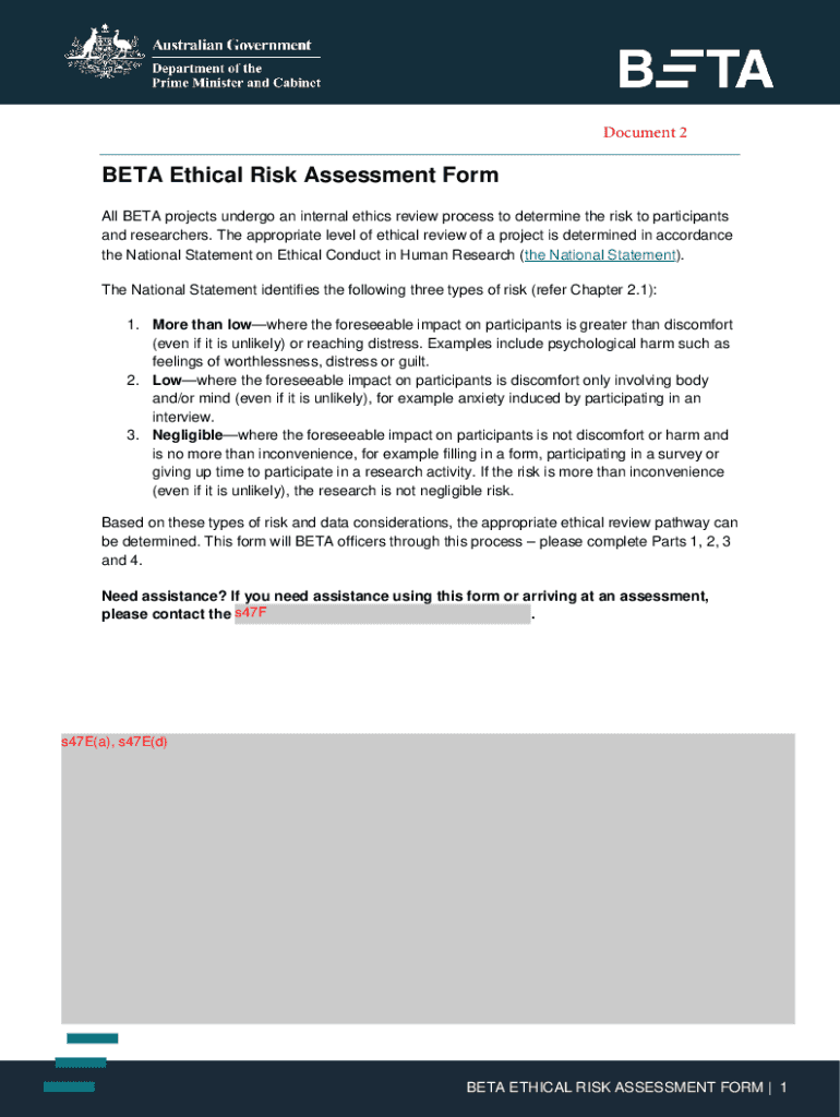 Fillable Online BETA Ethical Risk Assessment Form Fax Email Print ...