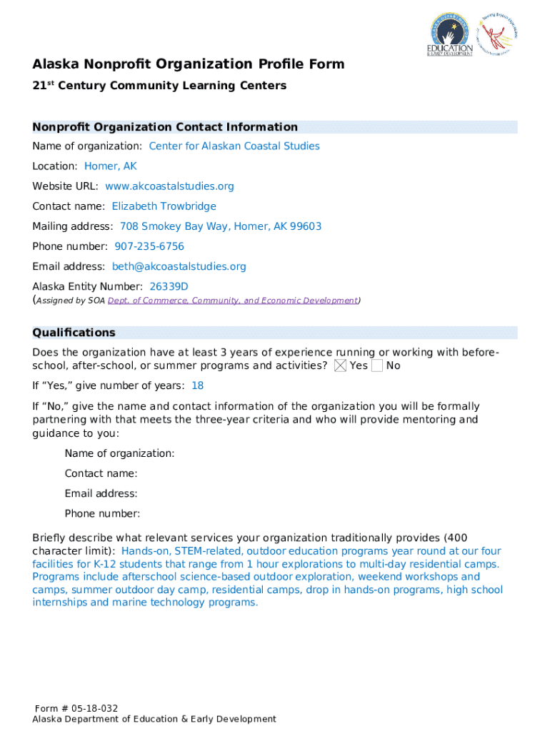 Alaska Nonprofit Organization Profile 21st Century ... Doc Template ...
