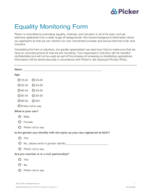 Fillable Online Equality Monitoring Form - picker.org Fax Email Print ...