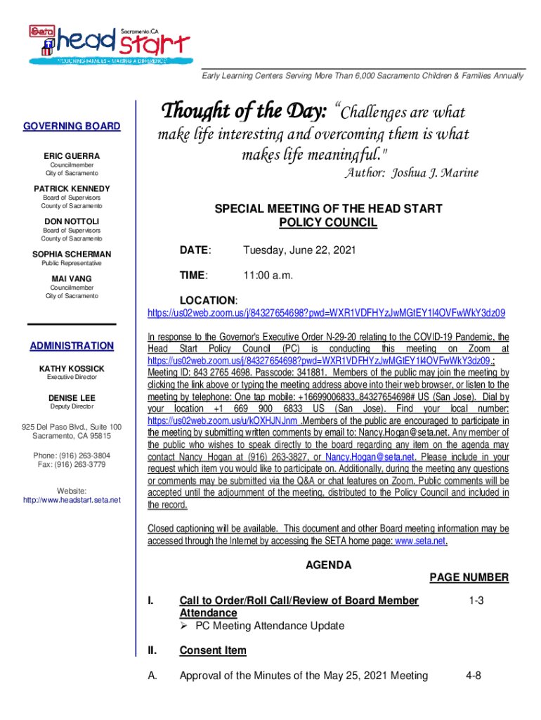 Fillable Online GOVERNING BOARD THOUGHT OF THE DAY Life is like ... - seta.net Fax Email Print ...