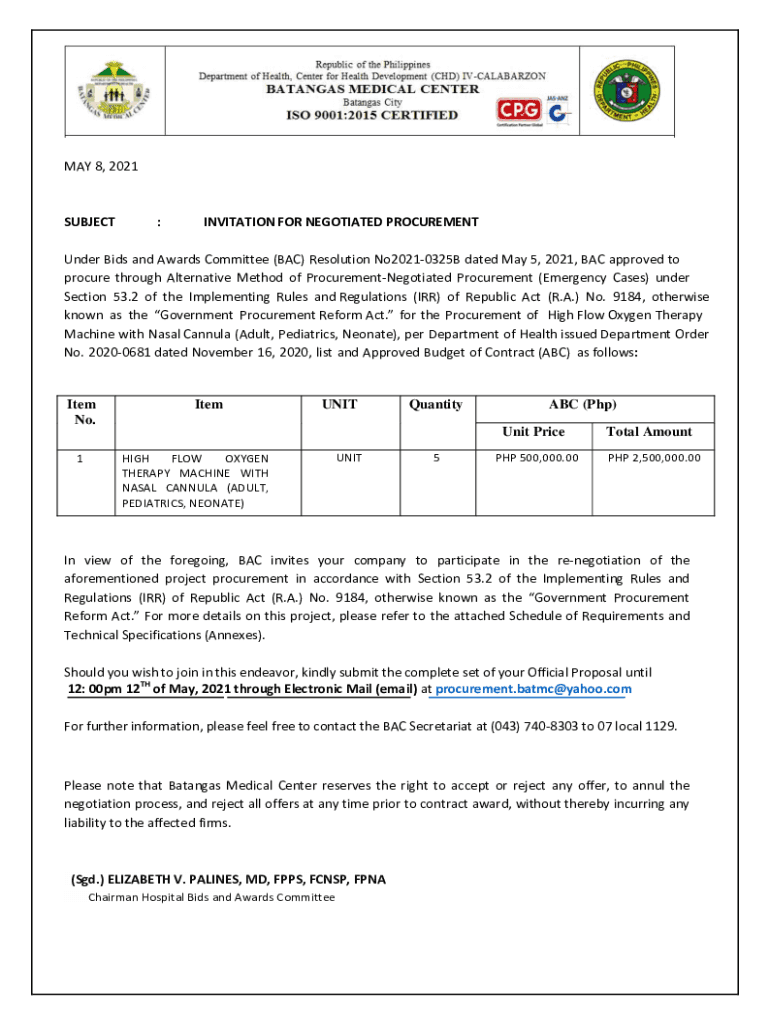 Fillable Online SUBJECT : INVITATION FOR NEGOTIATED PROCUREMENT Fax ...