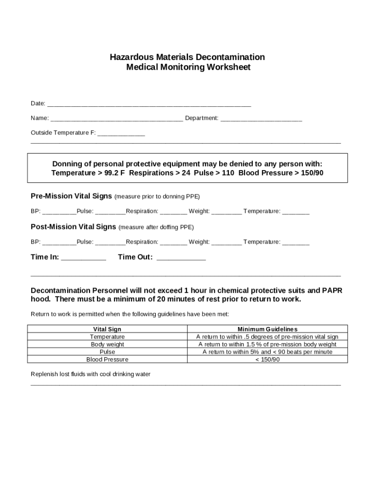 Medical monitoring of Hazardous Materials Entry Teams Doc Template ...