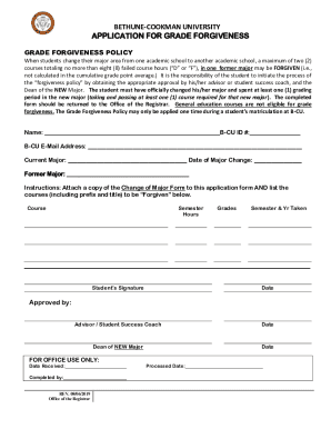 Fillable Online BETHUNE-COOKMAN UNIVERSITY APPLICATION FOR GRADE ...