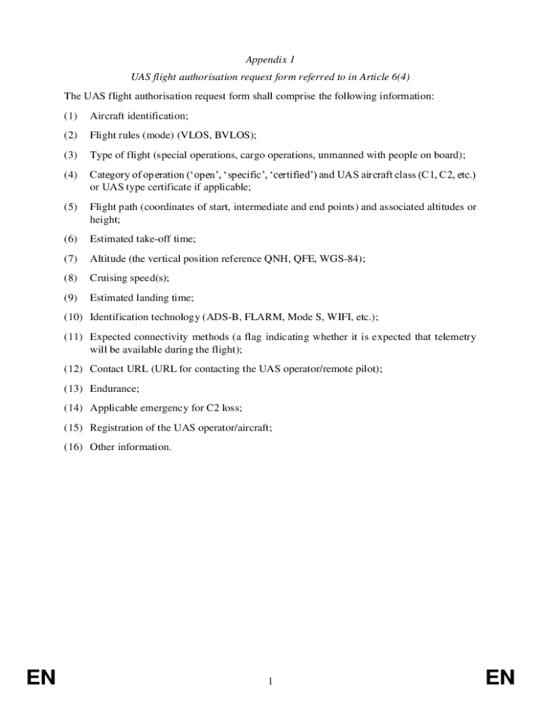 Fillable Online www.easa.europa.eusitesdefaultAppendix 1 UAS flight ...