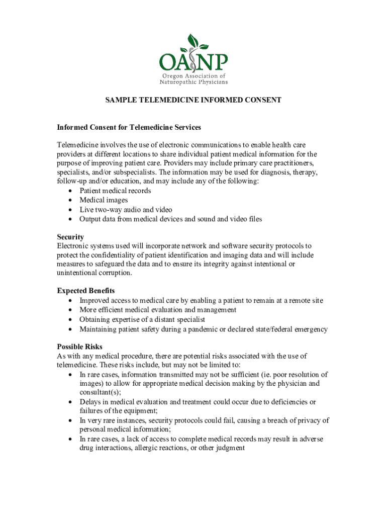 Fillable Online SAMPLE TELEMEDICINE INFORMED CONSENT Informed Consent ...