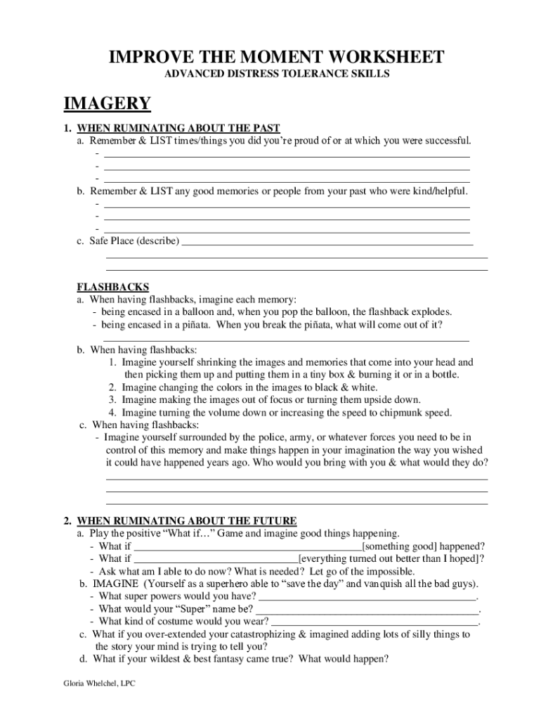 Fillable Online IMPROVE THE MOMENT WORKSHEET - About Us Fax Email Print - pdfFiller