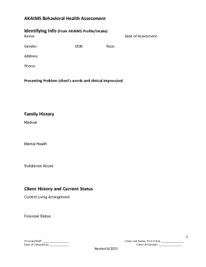 Fillable Online dhss alaska AKAIMS Behavioral Health Assessment Form ...