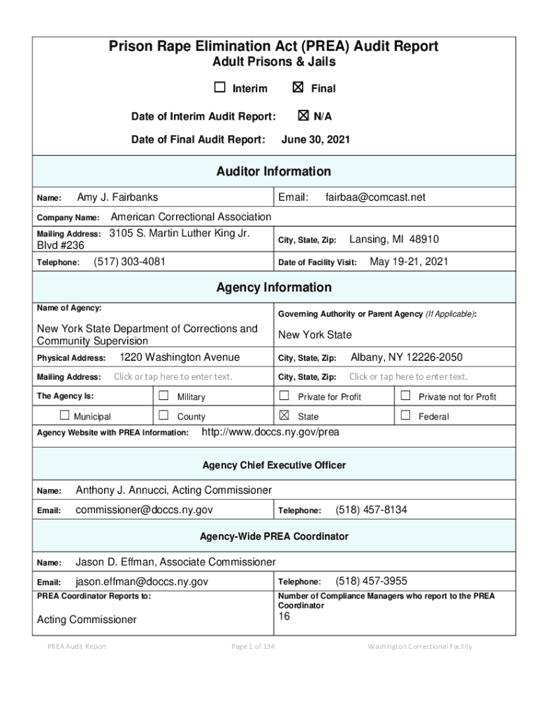 Fillable Online doccs ny Prison Rape Elimination Act (PREA) Audit ...