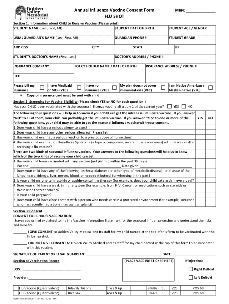 Fillable Online Free Flu Shot (Influenza) Vaccine Consent Form - Word ...