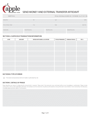 Fillable Online SEND MONEY AND EXTERNAL TRANSFER AFFIDAVIT Fax Email ...