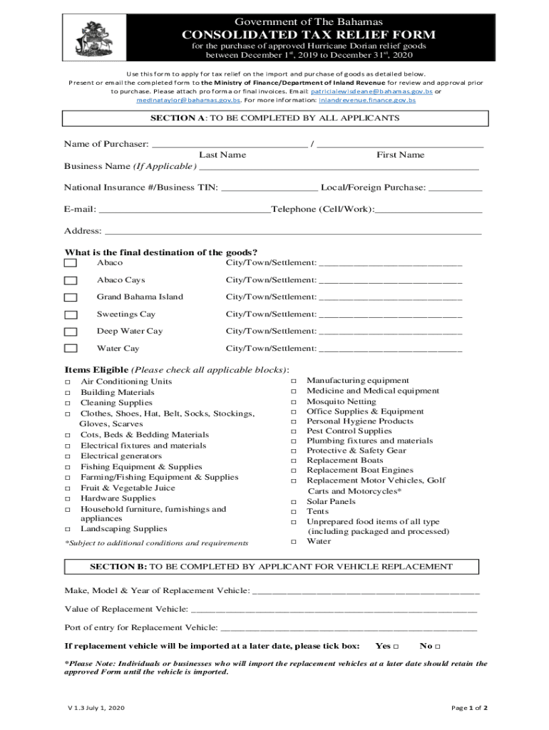 Fillable Online inlandrevenue finance gov Tax Relief Consolidated Form ...