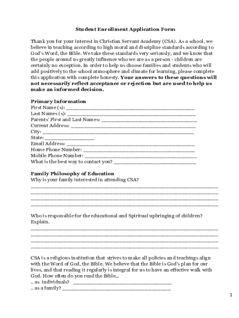 Fillable Online Student Enrollment Application Form Thank you for your interest in ... Fax Email ...