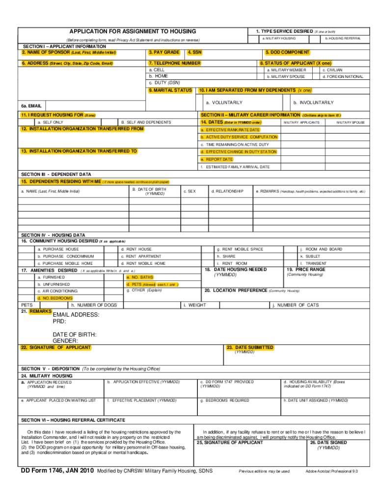 Fillable Online 2010-2021 Form DD 1746 Fill Online, Printable, Fillable ...