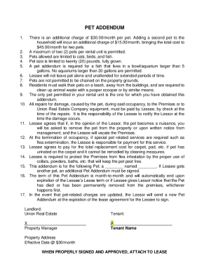 Fillable Online Pet Addendum (Addendum to Rental Agreement) Fax Email ...