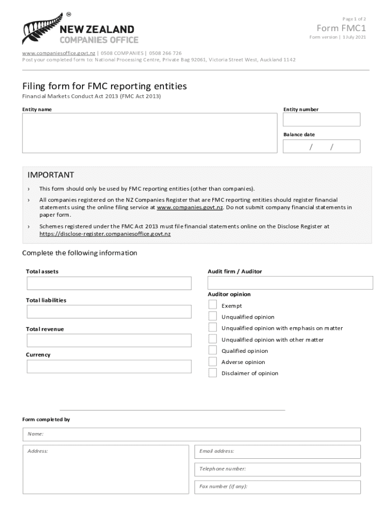 Fillable Online Form FMC1 - Filing form for FMC reporting entities. FMC ...