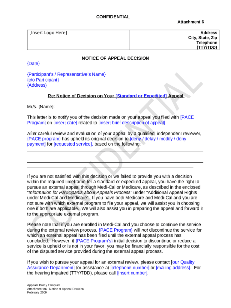 Attachment 6 - Notice of Appeal Decision Doc Template | pdfFiller