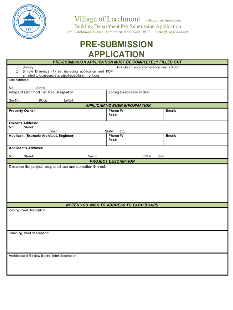 Fillable Online Building Department Pre-Submission Application Fax ...