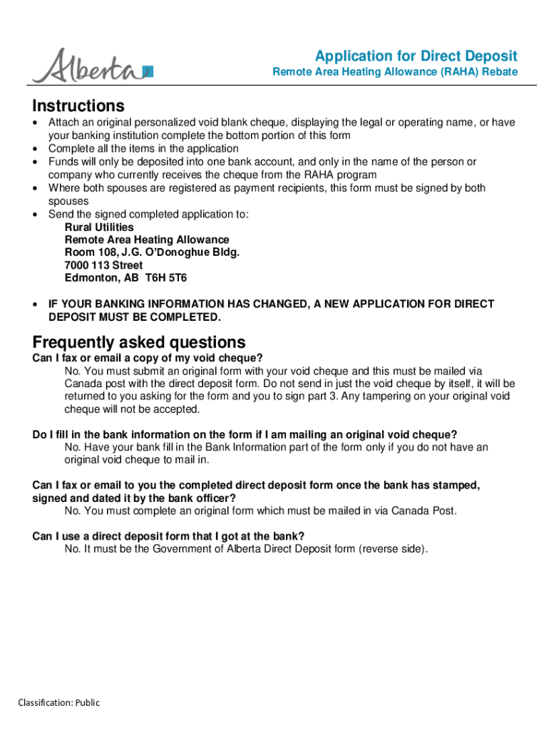 Fillable Online Application for direct deposit. Remote Area Heating ...