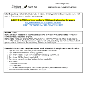 Fillable Online TCHP - Organization Data Form with Facility Application. Organization Data Form ...