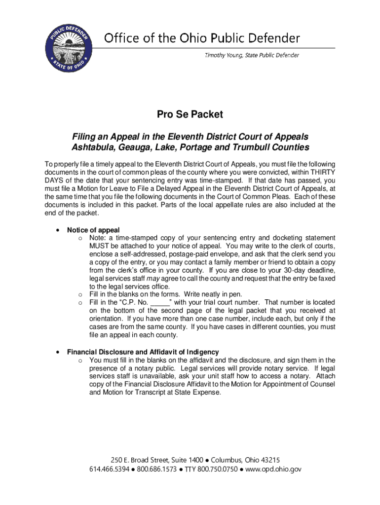 Fillable Online opd ohio Pro Se - All PacketsOhio Public Defender ...