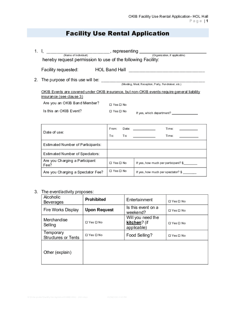 Fillable Online Facility Use Rental Application Fax Email Print - pdfFiller