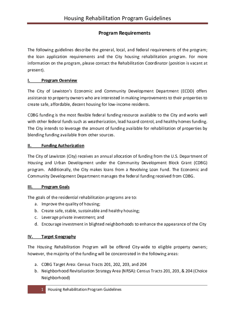 Fillable Online Housing Rehabilitation Program Guidelines Fax Email ...
