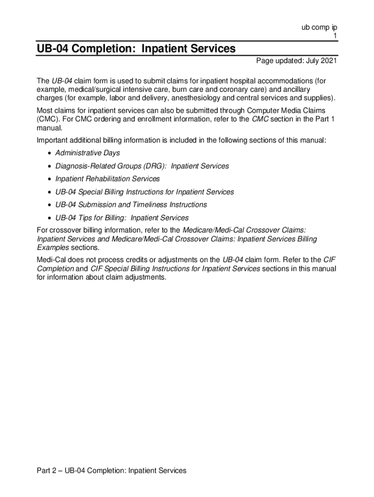Fillable Online UB-04 Claim Form - Medi-Cal: Provider Home Page Fax ...