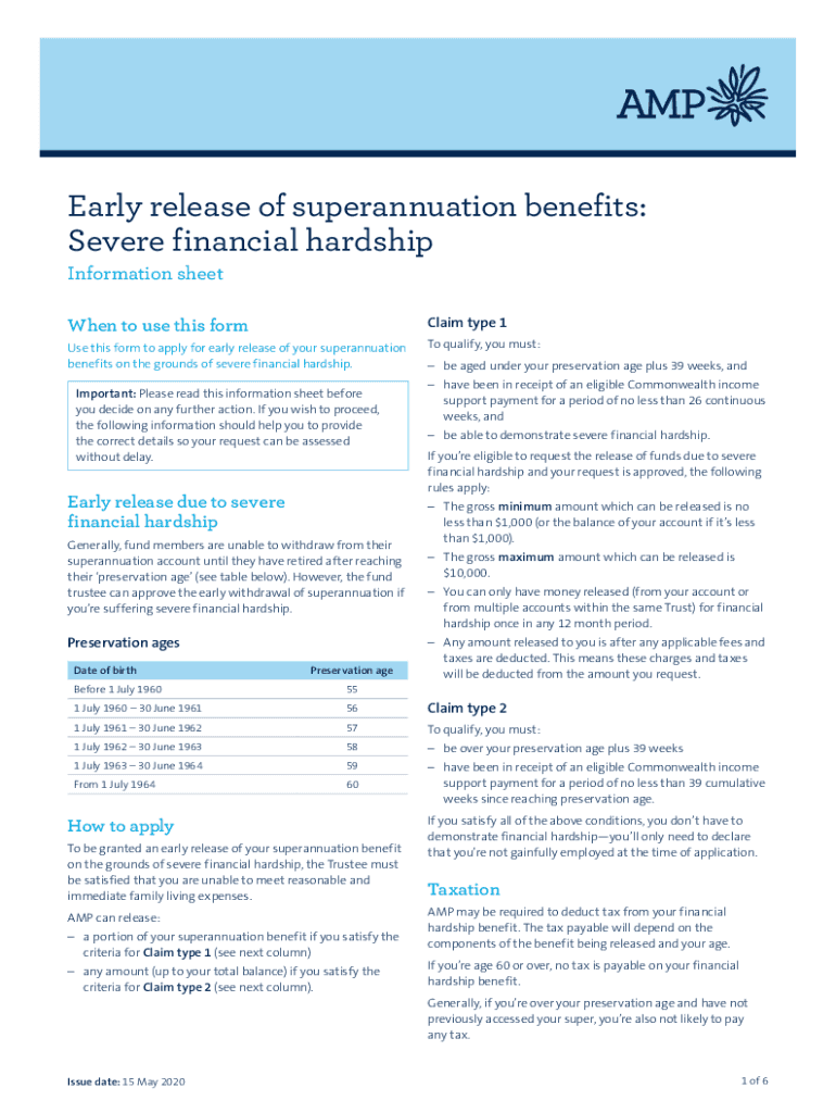 Fillable Online Early release of superannuation benefits. Early Release ...