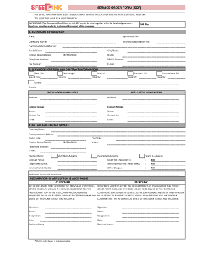 Fillable Online SERVICE ORDER FORM (SOF) - speedlink.com.my Fax Email ...