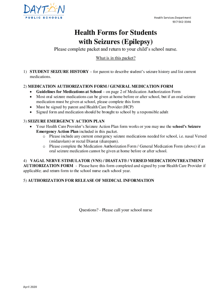 Fillable Online Health Forms for Students with Seizures (Epilepsy) Fax ...