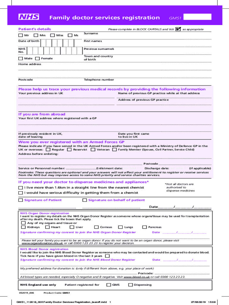 Fillable Online 2019-2021 Form UK NHS GMS1 Fill Online, Printable ...