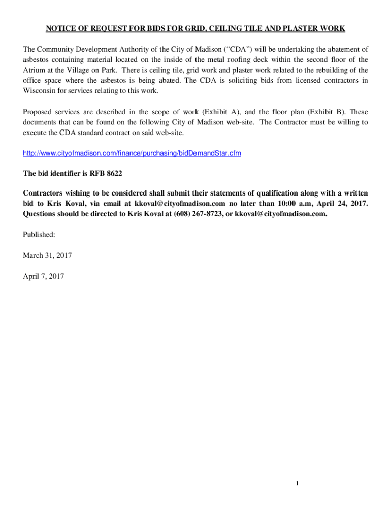 Fillable Online NOTICE OF REQUEST FOR BIDS FOR GRID, CEILING TILE AND ...