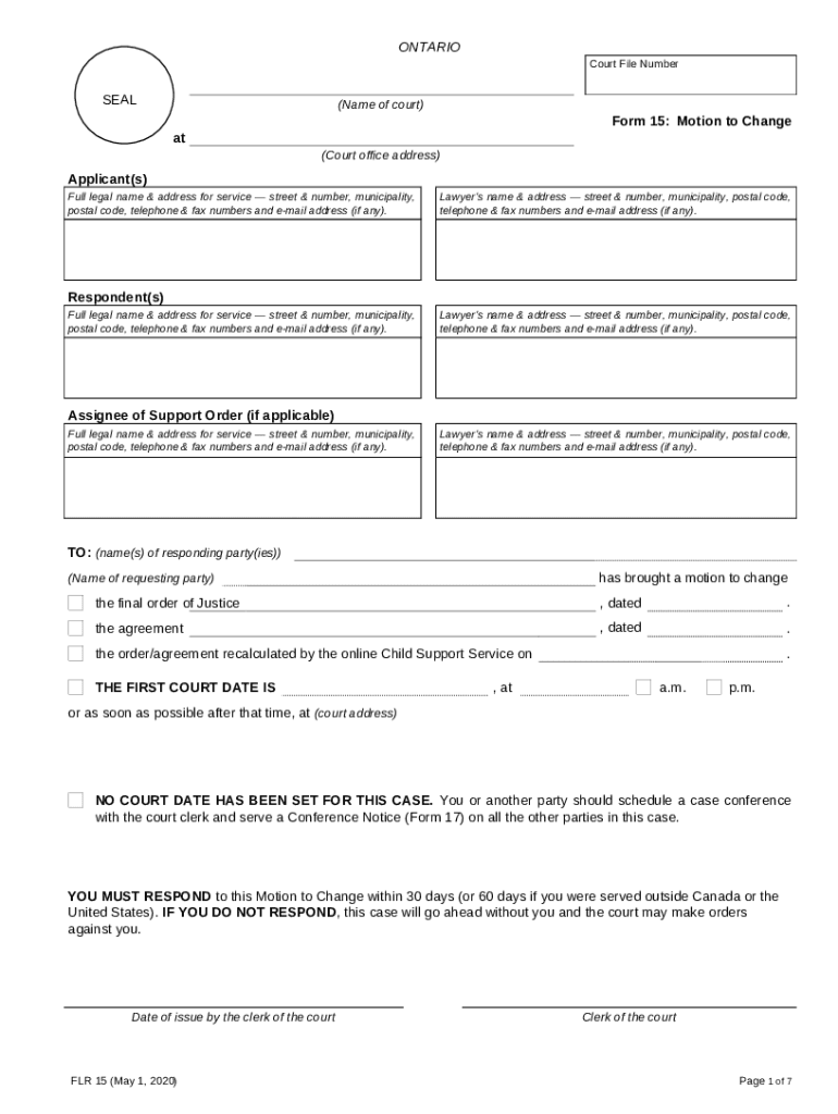 15 Motion To Change Order Or Ontario Court S Doc Template
