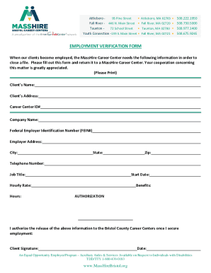 Fillable Online EMPLOYMENT VERIFICATION FORM WAIVER / AUTHORIZATION Fax ...