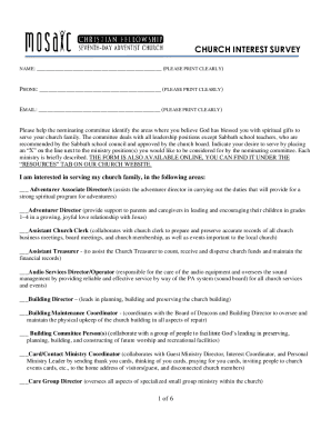 Fillable Online CHURCH INTEREST SURVEY - Fairview, Texas Fax Email ...