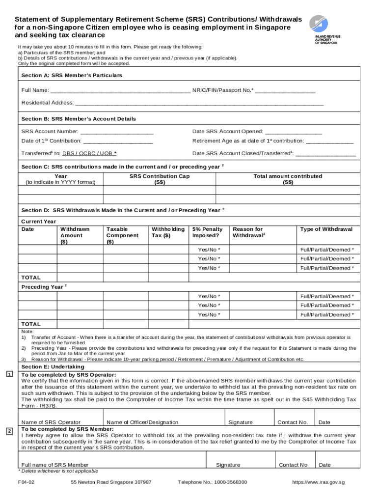 Statement Of Supplementary Retirement Scheme SRS Doc Template