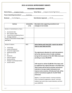 Fillable Online education ky PROGRAM AMENDMENT SCHOOL IMPROVEMENT GRANTS Fax Email Print - pdfFiller