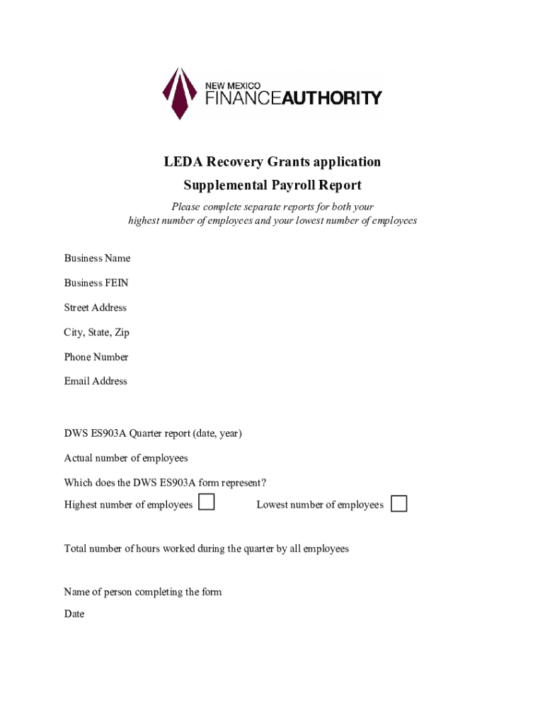 Fillable Online LEDA Recovery Grants application Supplemental Payroll ...