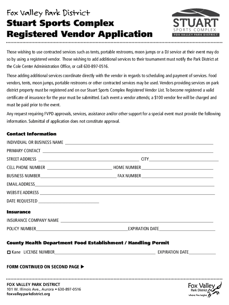 Fillable Online Fox Valley Park District Stuart Sports Complex STUART ...