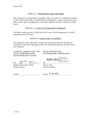 Fillable Online SAA3-1676 1 of 13 REIMBURSABLE SPACE ACT AGREEMENT ... Fax Email Print - pdfFiller