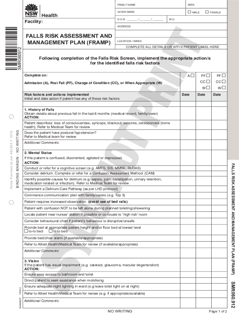 Fillable Online Falls Risk Assessment and Management Plan (FRAMP) Fax ...