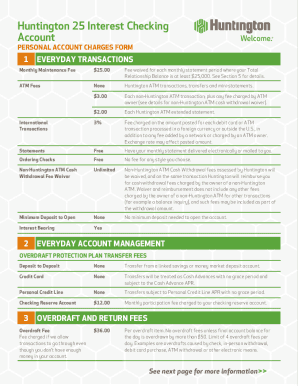 Fillable Online Huntington 25 Interest Checking Account Personal ...