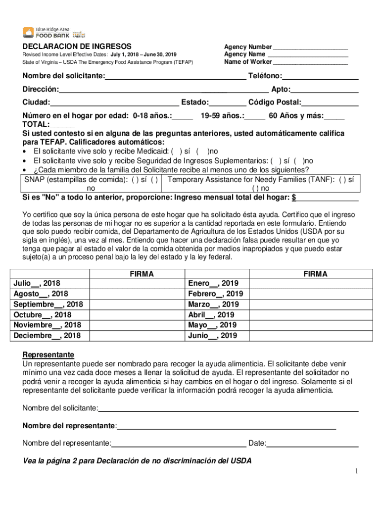 Fillable Online SELF-DECLARATION OF INCOME - Blue Ridge Area Food Bank ...