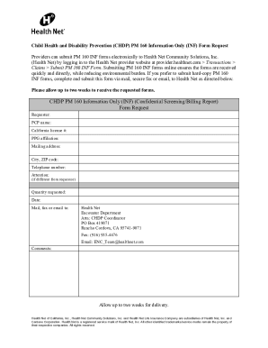 Fillable Online Child Health and Disability Prevention (CHDP) PM 160 ...