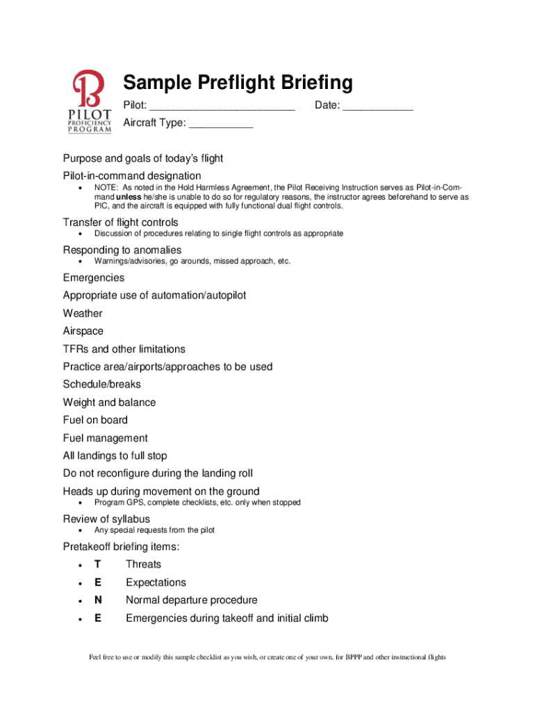 Fillable Online Sample Preflight Briefing - ABS Fax Email Print - pdfFiller