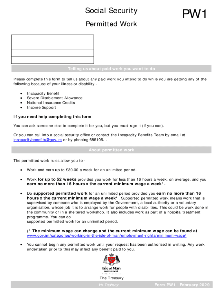 Fillable Online Social Security PW1 - Isle of Man Government Fax Email ...