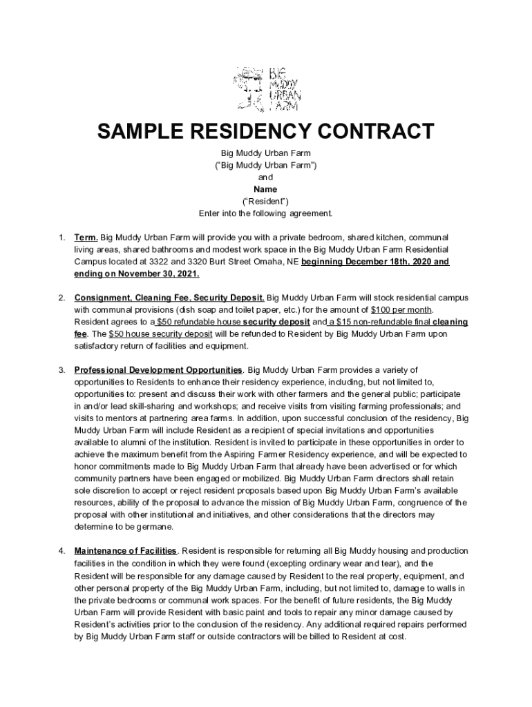 Fillable Online SAMPLE RESIDENCY CONTRACT - Big Muddy Urban Farm Fax ...