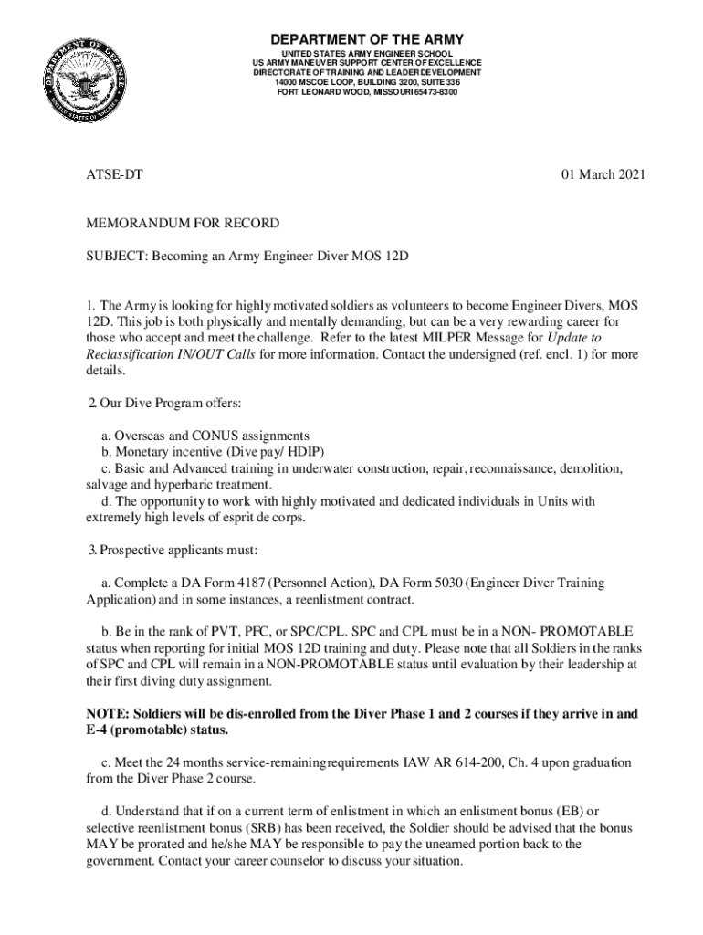 Fillable Online DEPARTMENT OF THE ARMY UNITED STATES ARMY ENGINEER ...